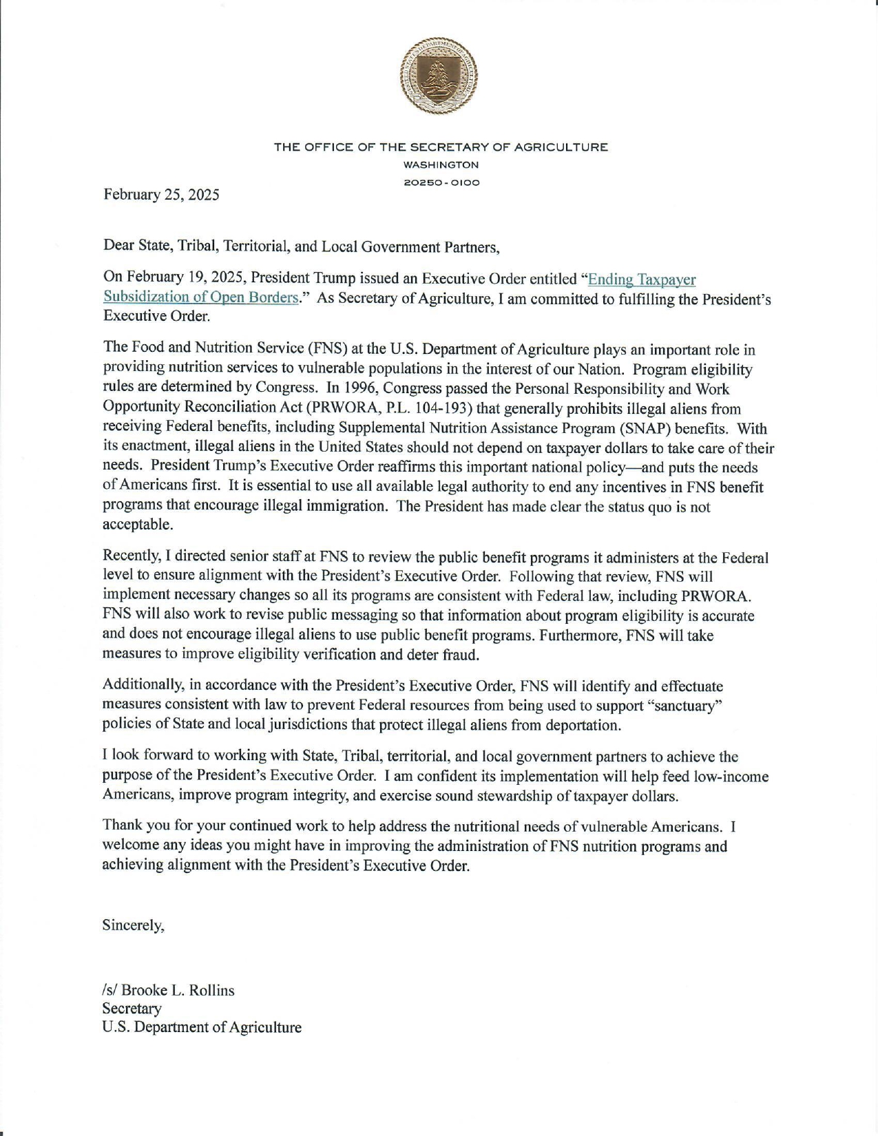 U.S. Secretary of Agriculture Takes Action to Prevent Illegal Aliens ...